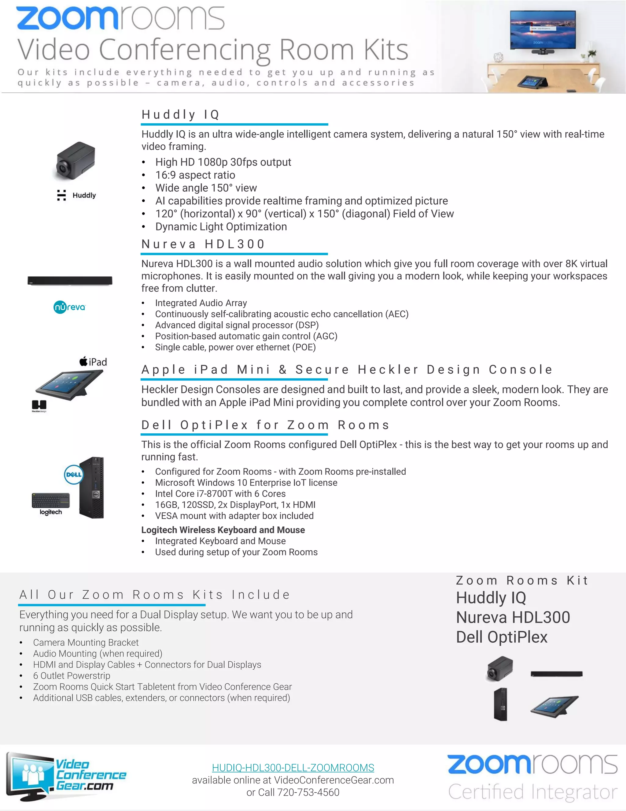 Zoom Rooms Kit from Video Conference Gear featuring the Huddly IQ and ...