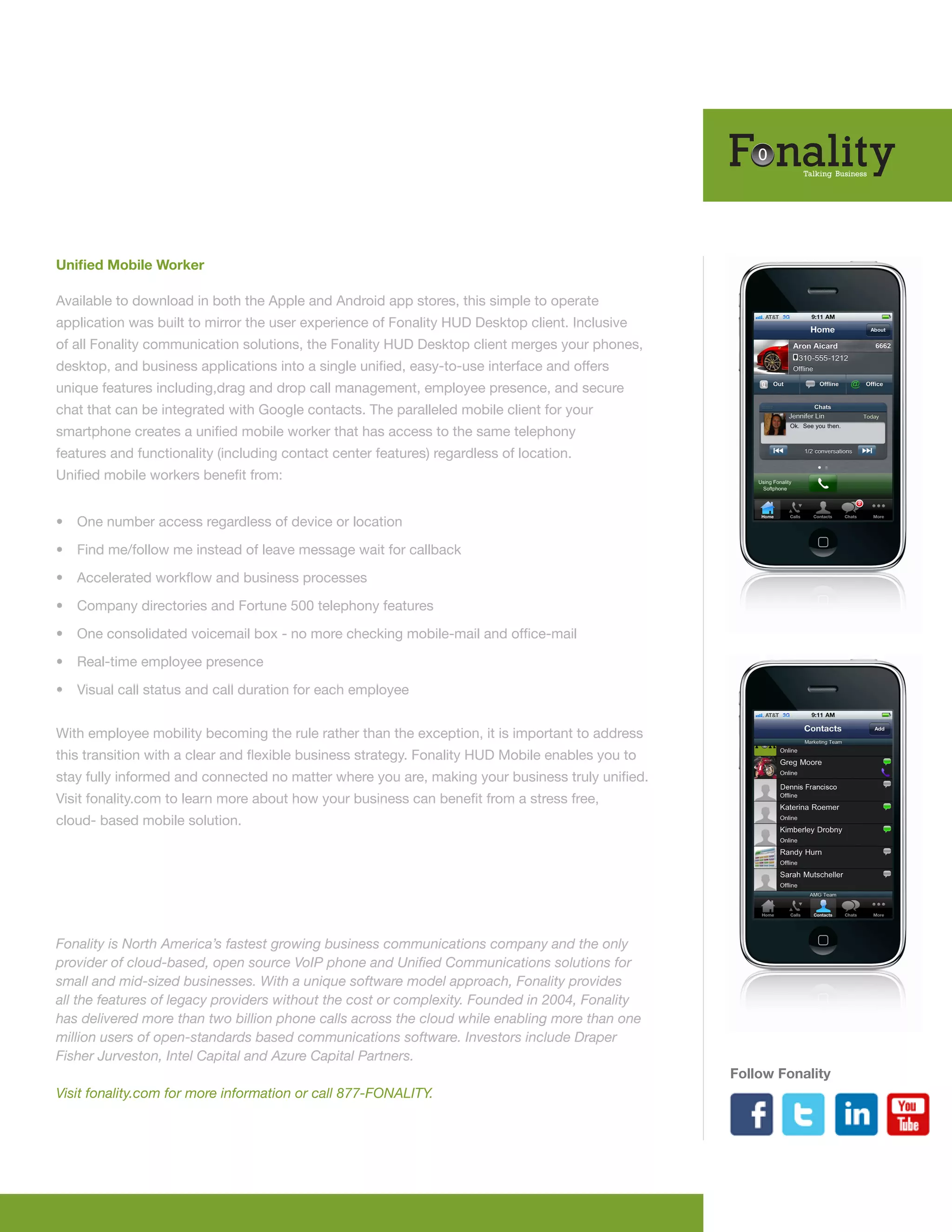 Fonality HUD Mobile Solution Sheet | PDF