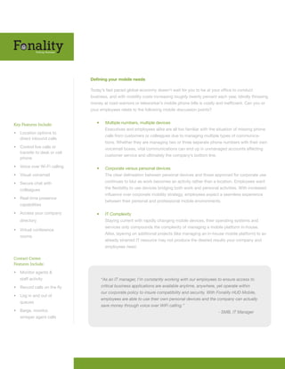 Fonality HUD Mobile Solution Sheet | PDF