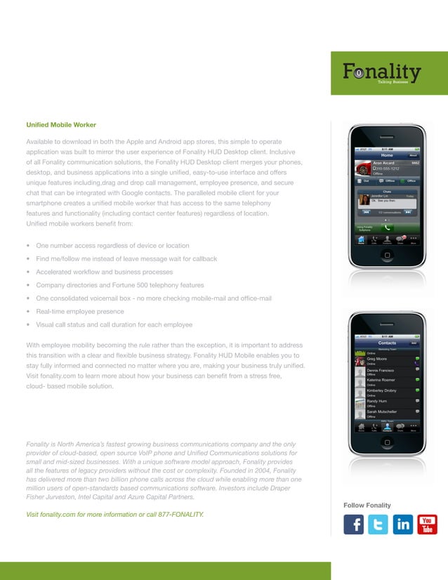 Fonality HUD Mobile Solution Sheet | PDF