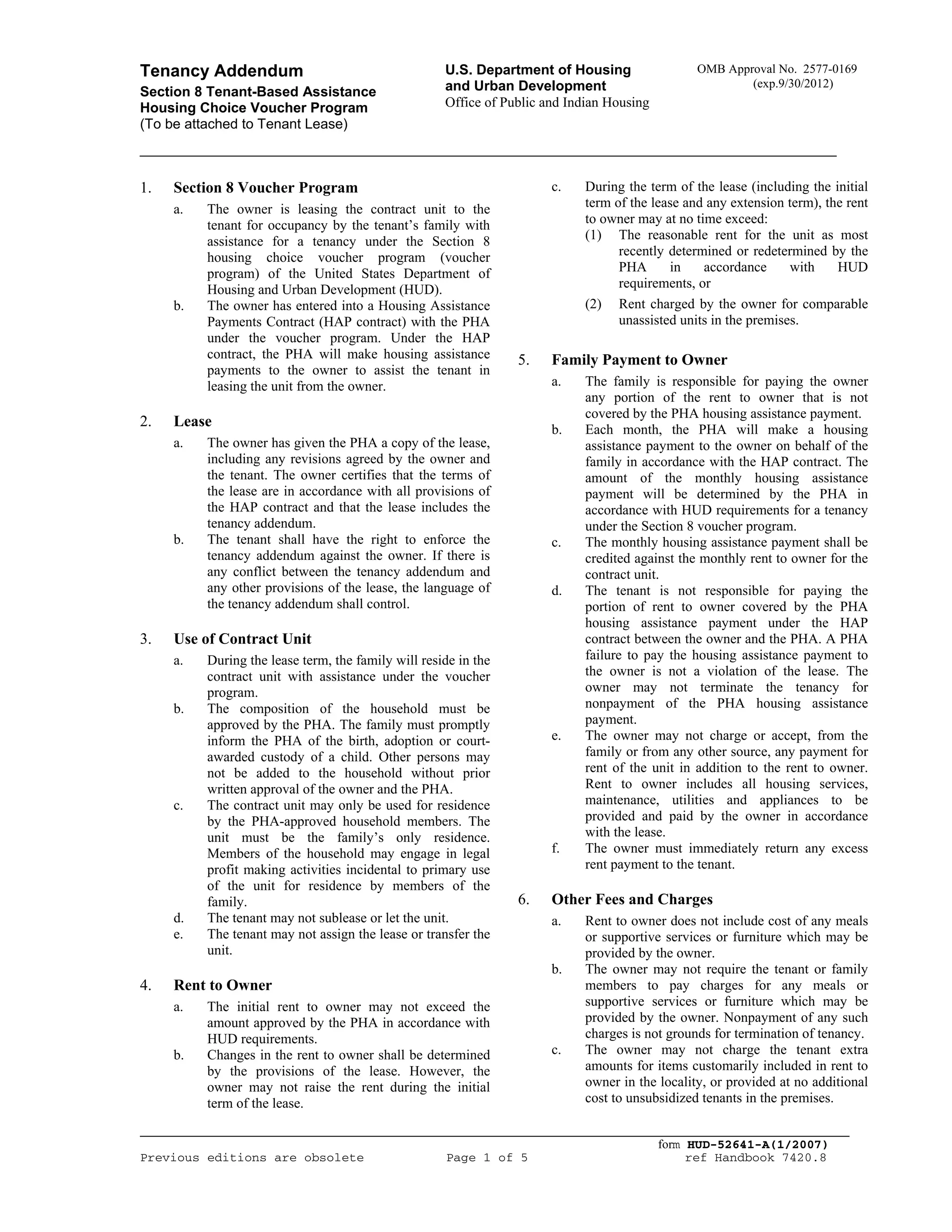 Hud tenancy addendum | PDF | Government Support and Welfare | Financial ...