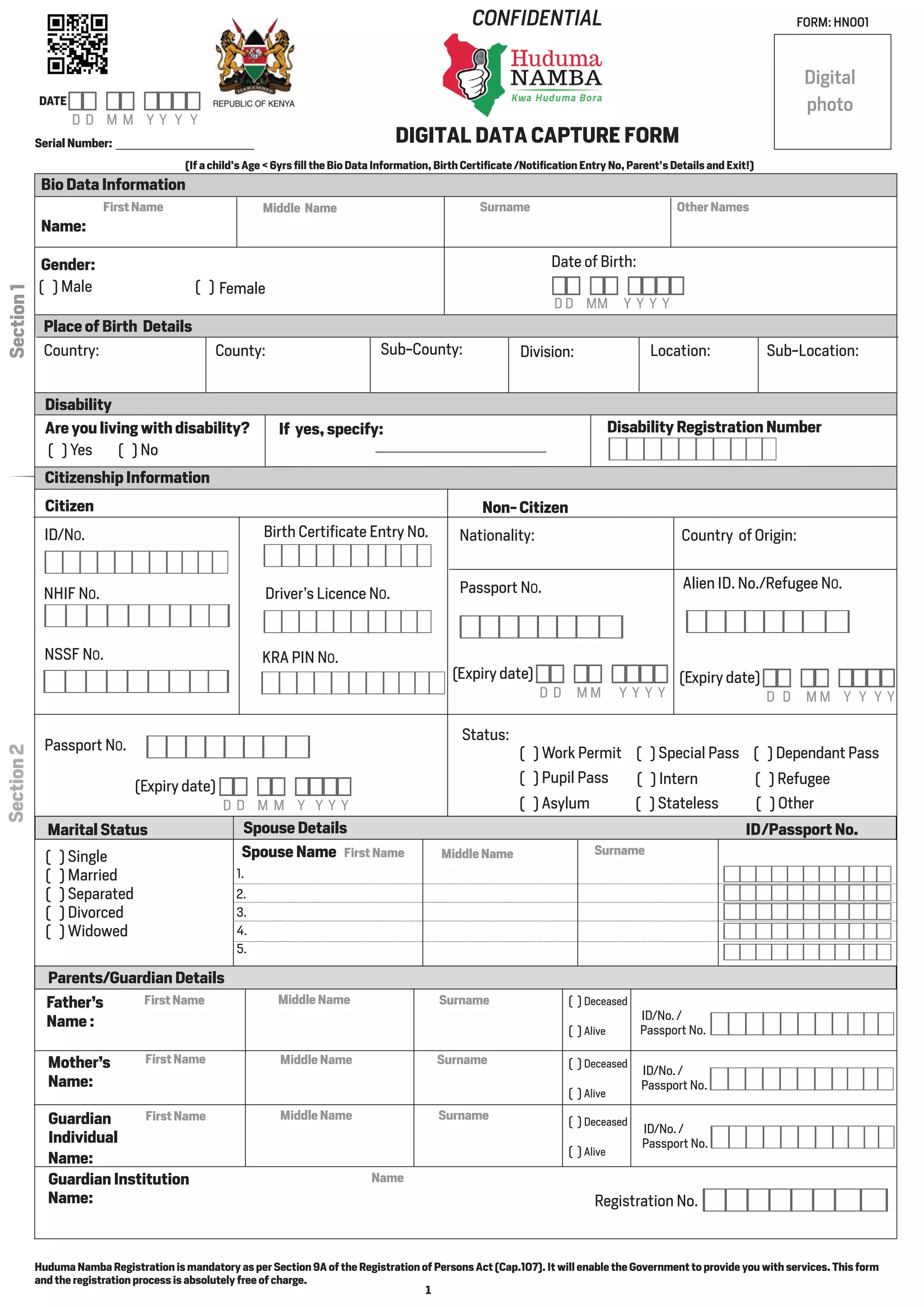 Huduma namba-registration-form | PDF