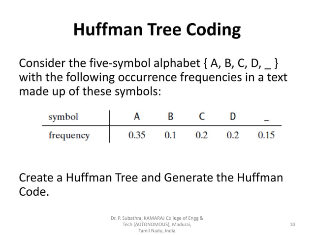 Huffman Tree Coding Greedy Approach Ppt