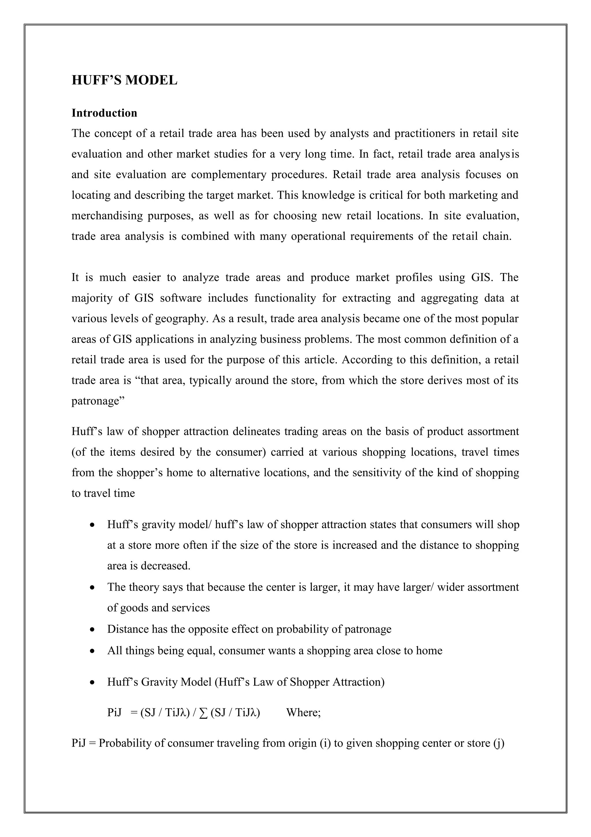 Huff Model for selected retail stores in Bangalore | PDF