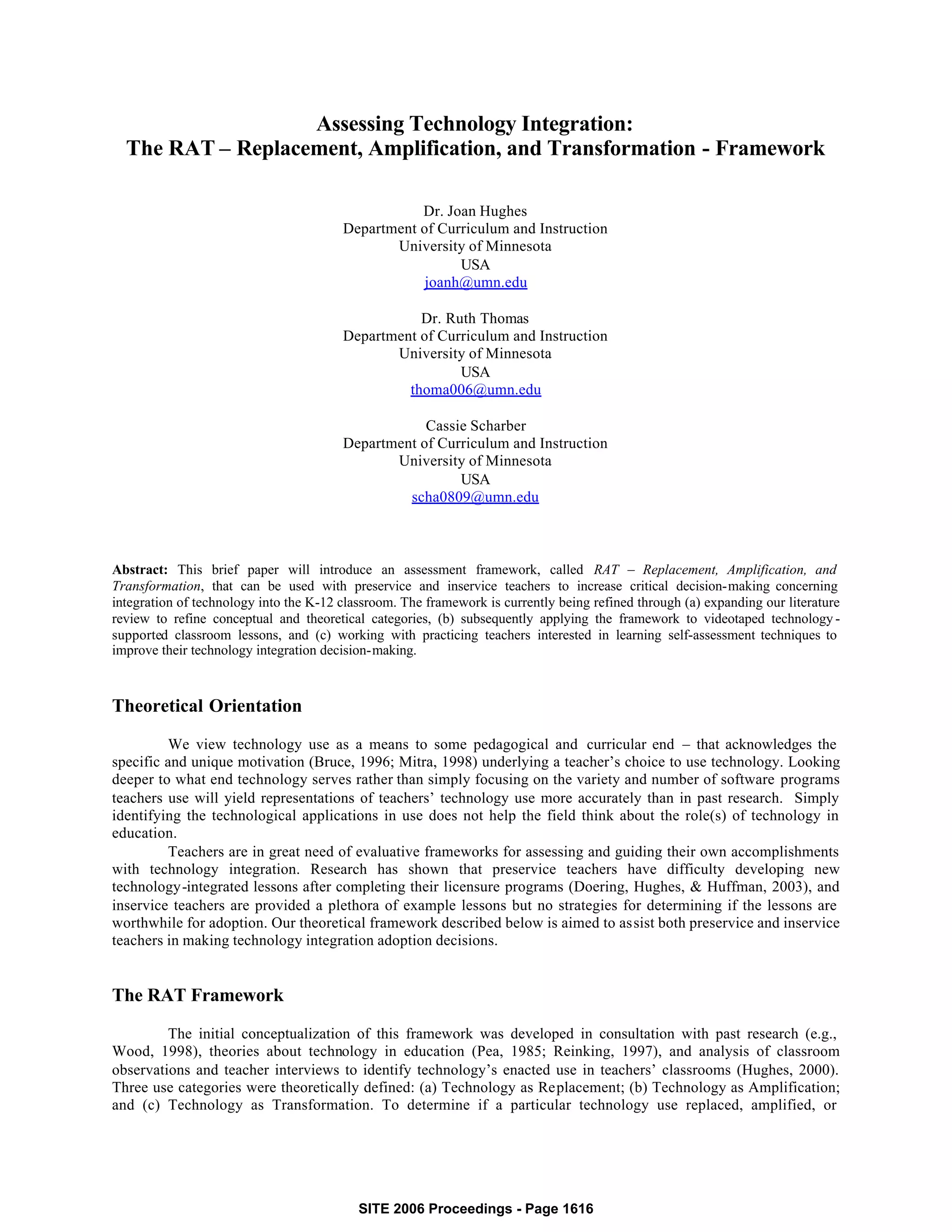 Technology Integration: The RAT – Replacement, Amplification, and ...