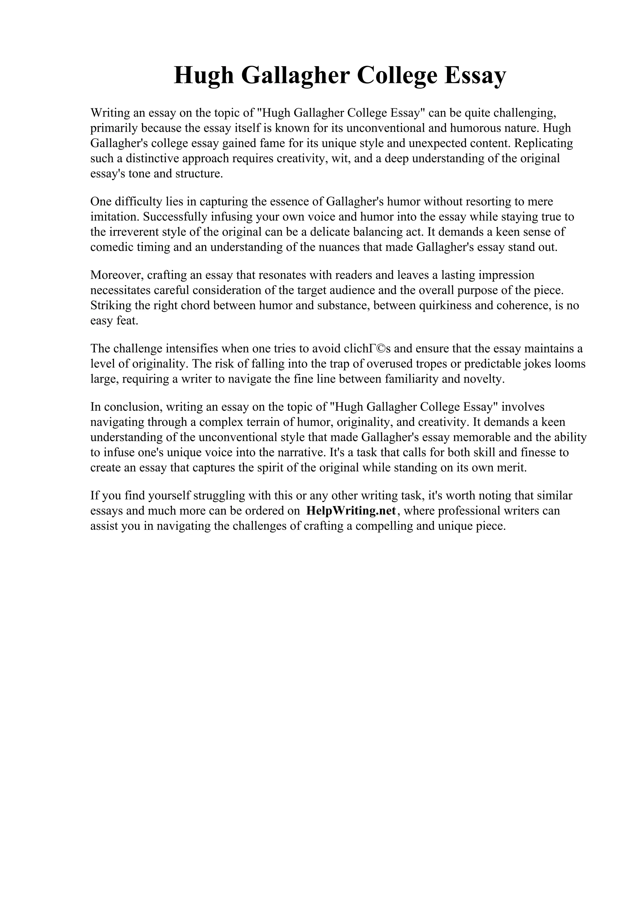 Hugh Gallagher College Essay | PDF