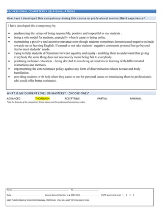 Hui ling 201504-professional competency-self_evaluation | PDF