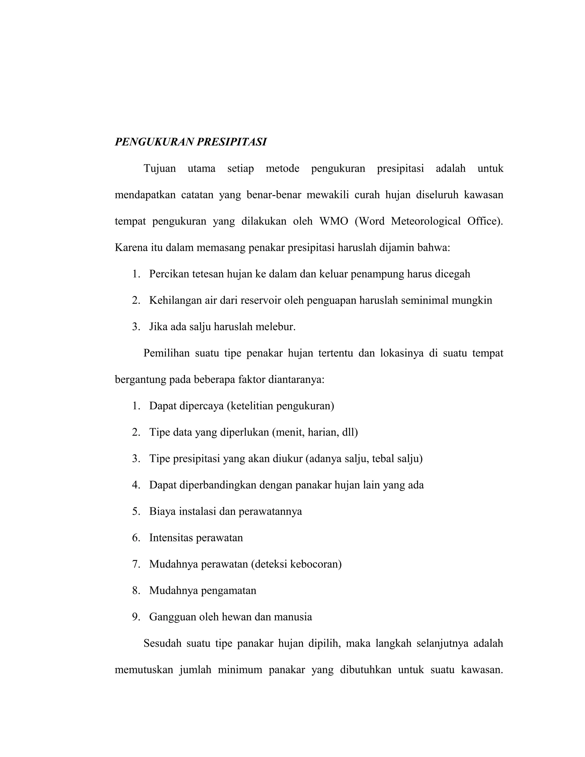 Materi Hujan bagian Pertama Mata Kuliah Hidrologi | DOC