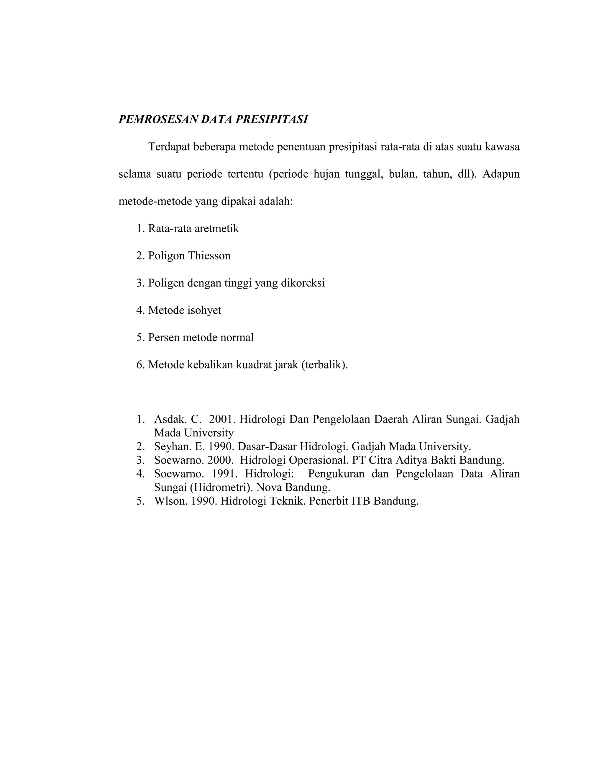 Materi Hujan bagian Pertama Mata Kuliah Hidrologi | DOC