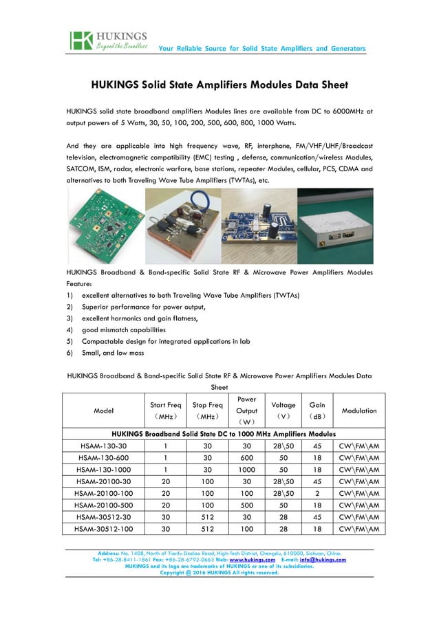 Hukings solid state amplifiers modules data sheet | PDF