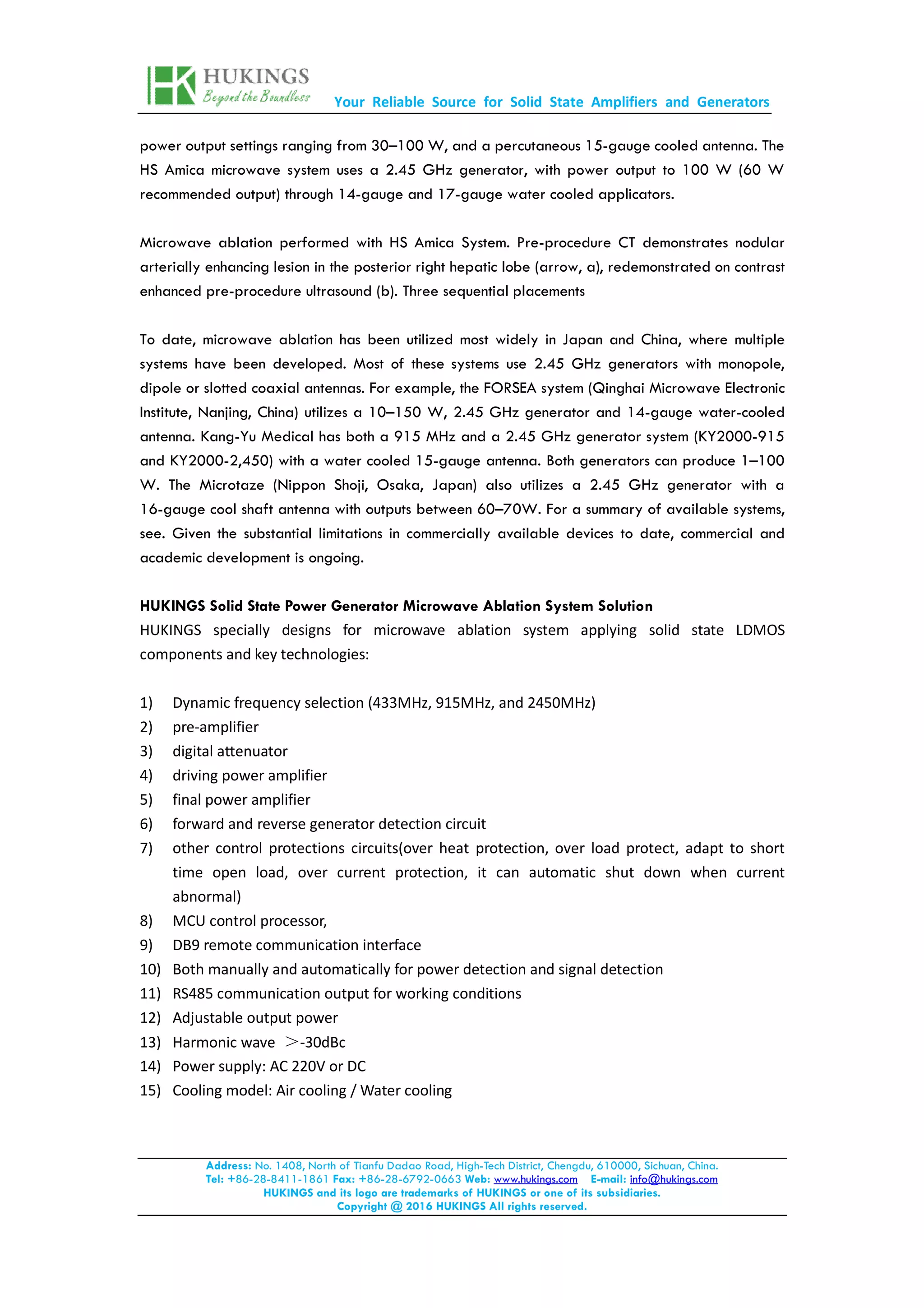 Hukings solid state microwave tissue & tumor ablation system therapy solution | PDF