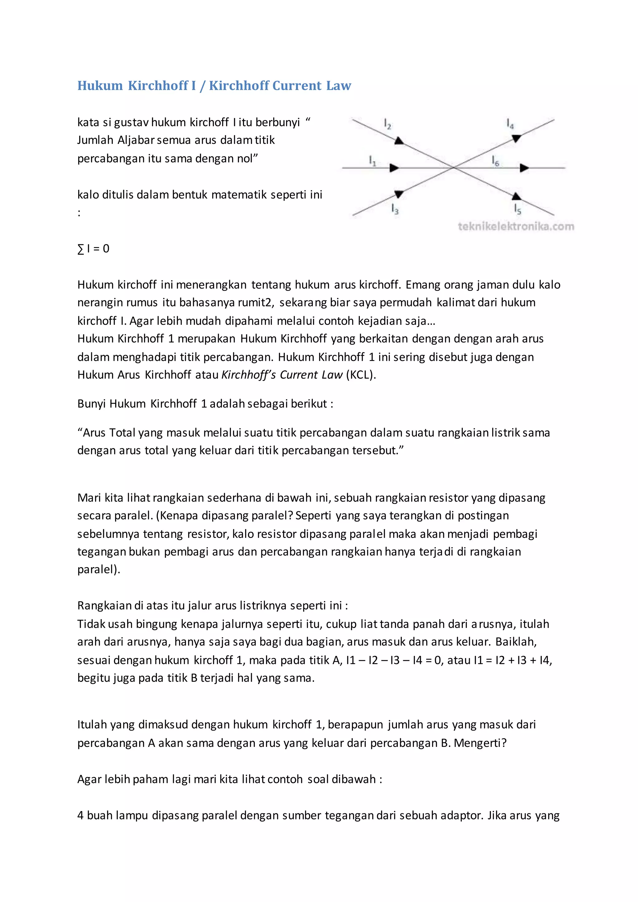 Hukum - hukum rangkaian elekronika | DOCX