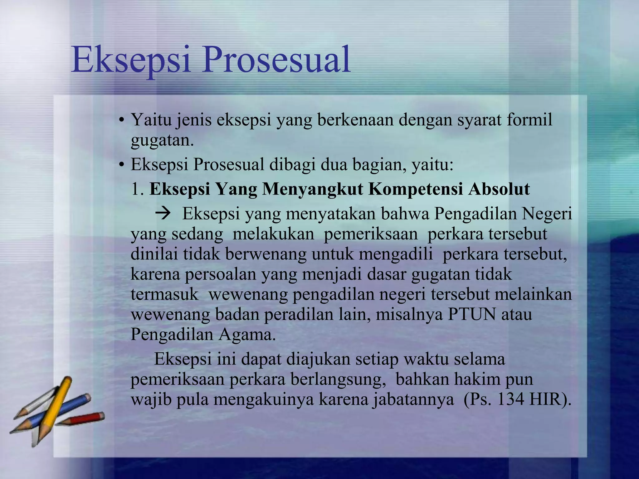 Hukum acara perdata - Jawaban tergugat, eksepsi, dan rekonvensi (Idik Saeful Bahri) | PPTX