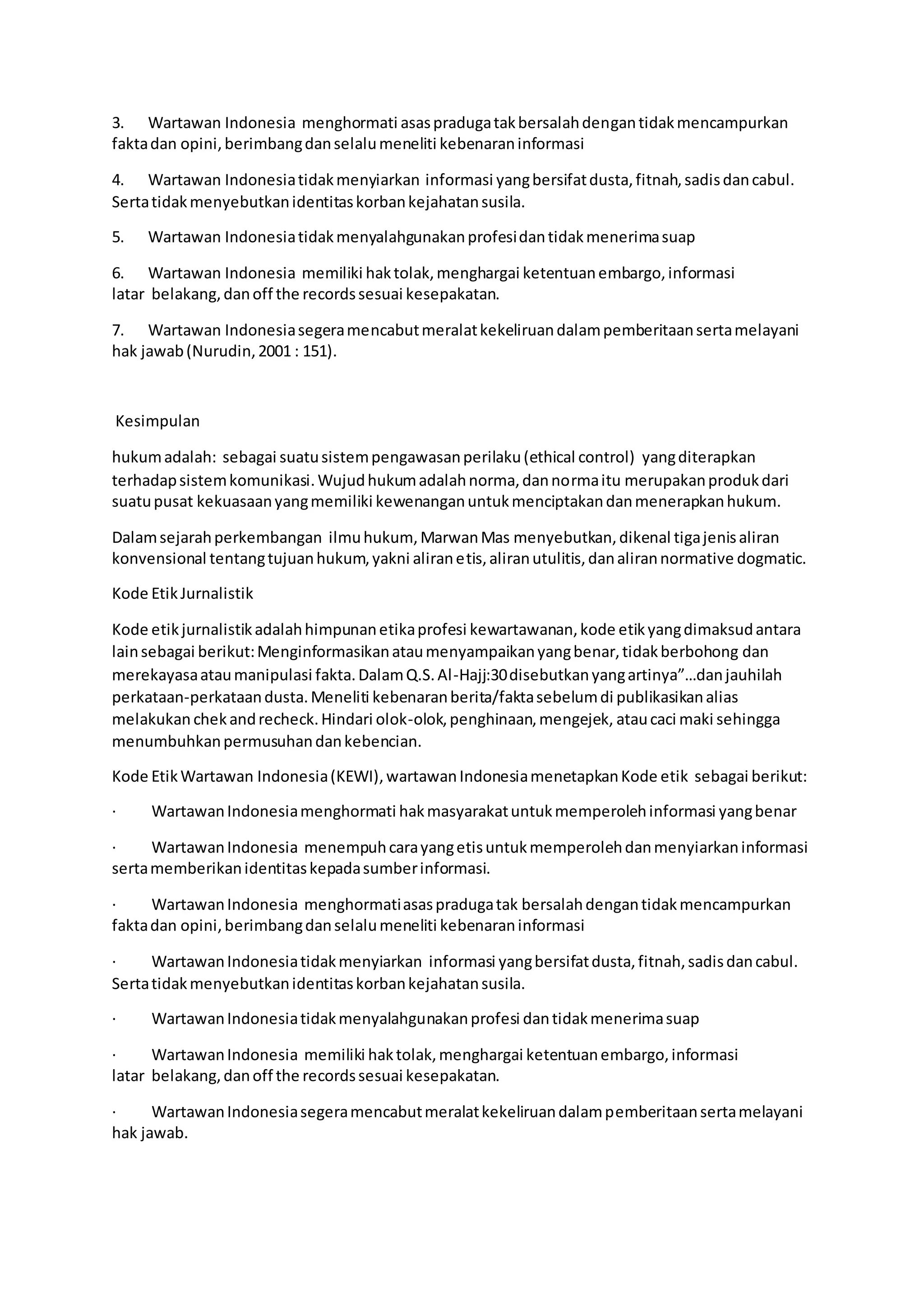 Hukum dan kode etik pers | PDF