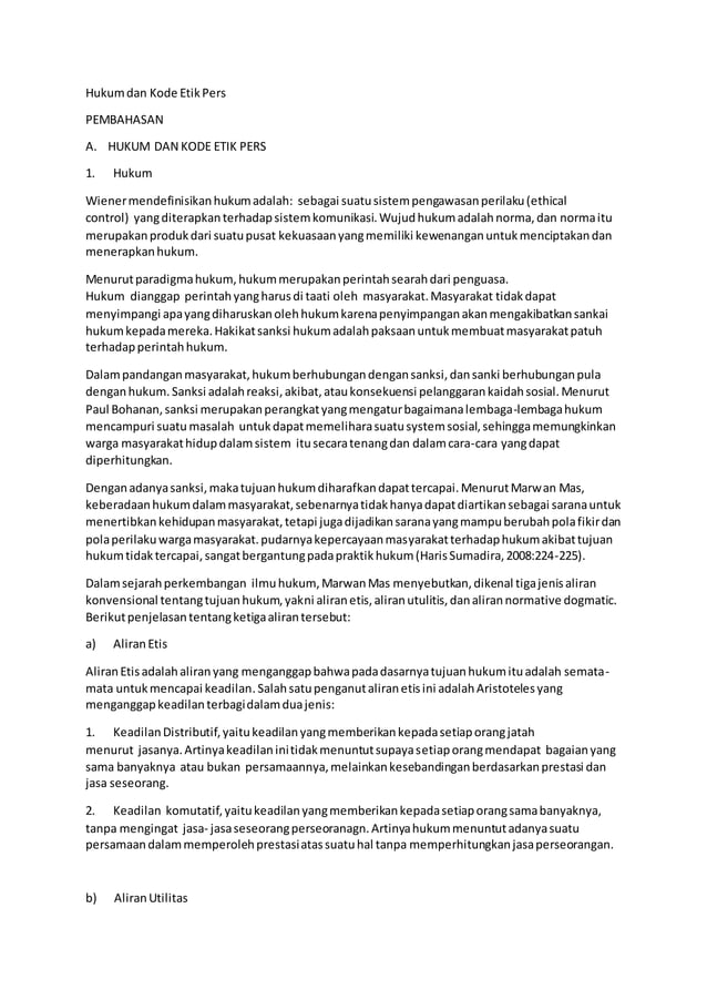Hukum dan kode etik pers | PDF