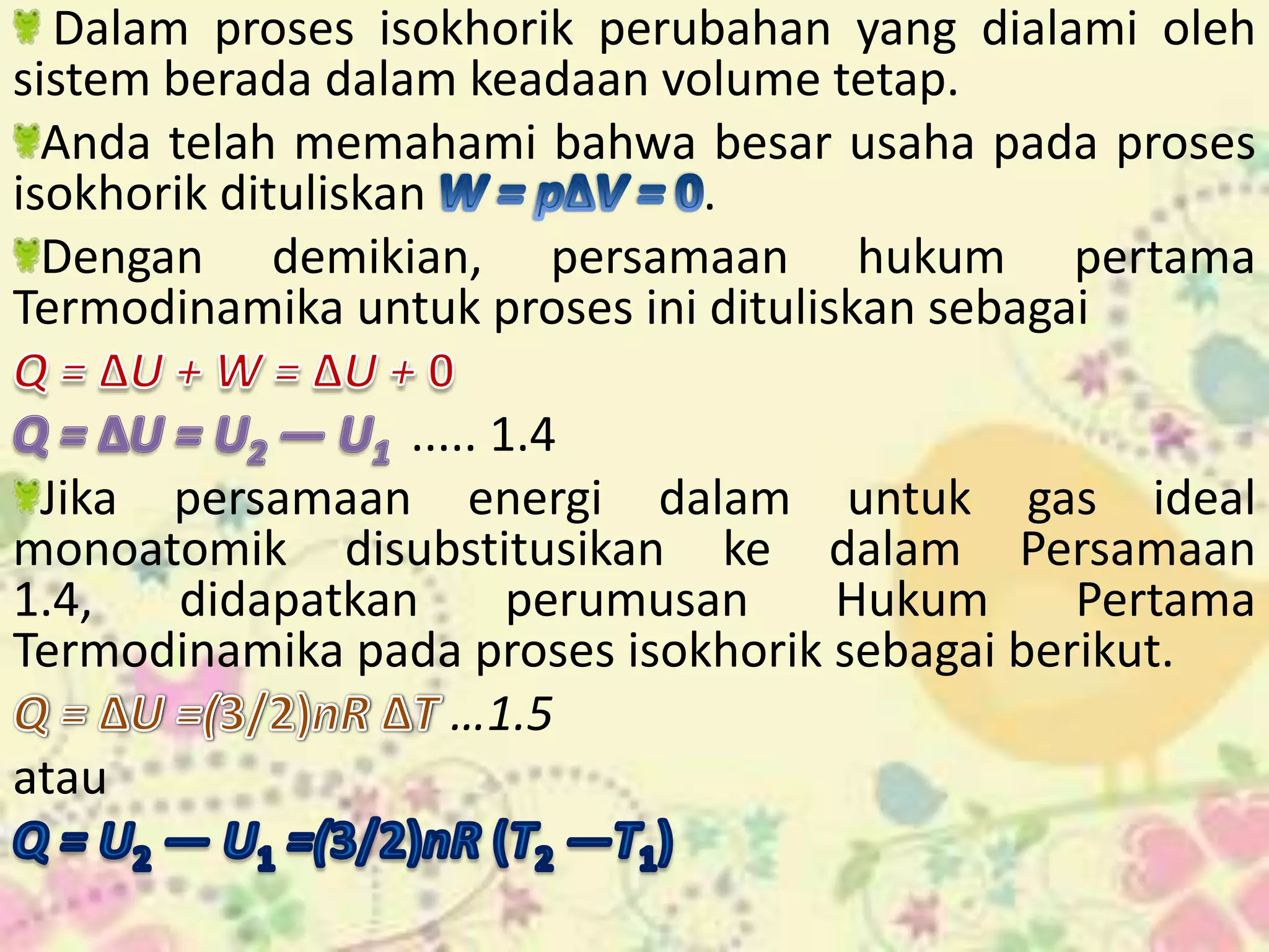 Hukum 1 thermodinamika pada beberapa proses thermodinamika | PPTX