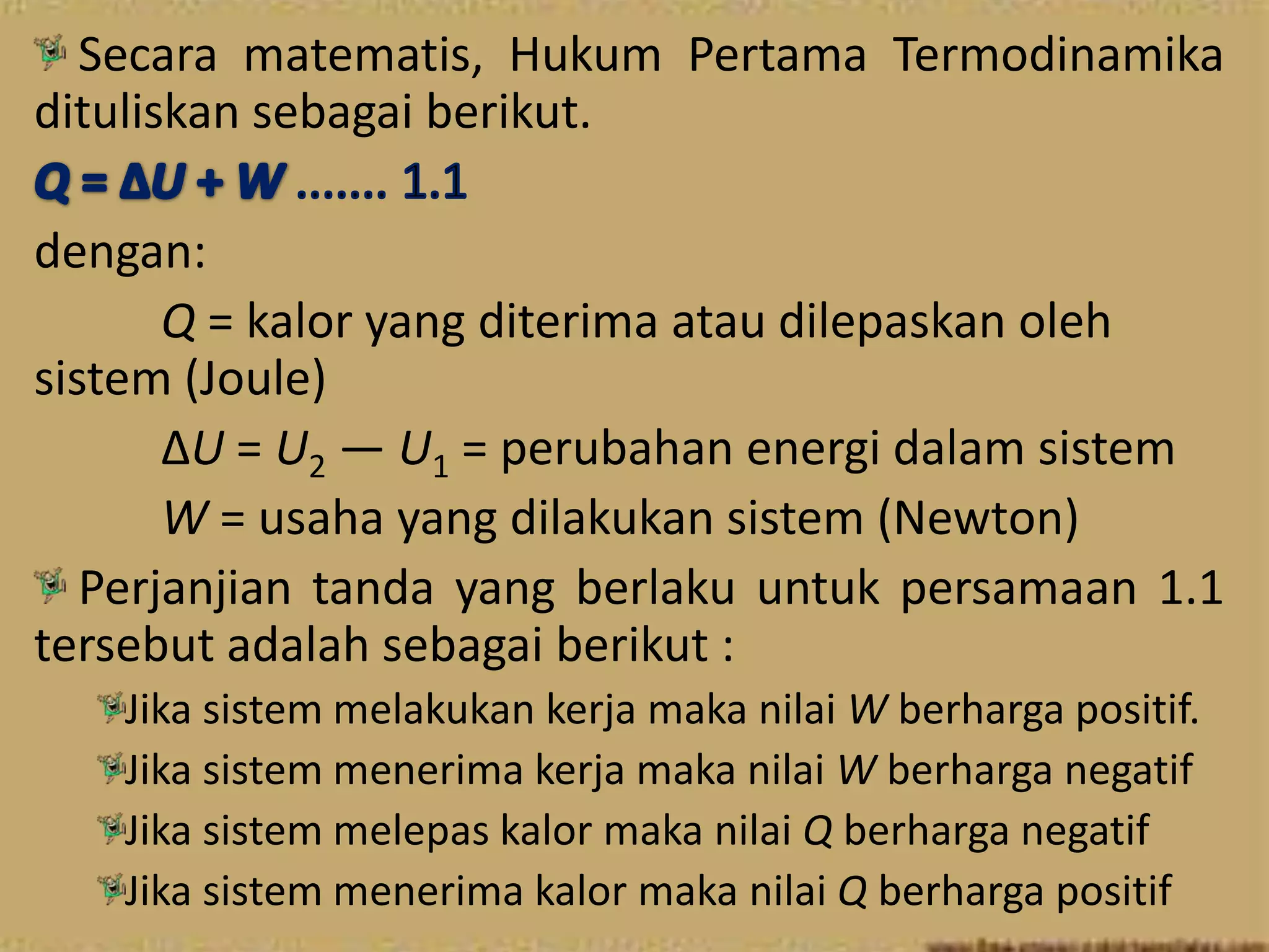 Hukum 1 thermodinamika pada beberapa proses thermodinamika | PPTX