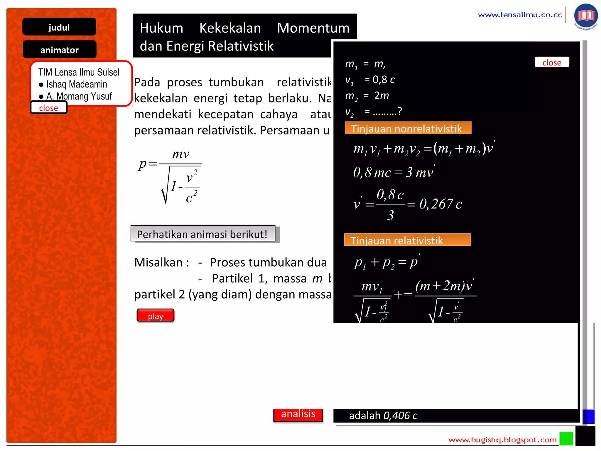 Hukum kekekalan momentum dan energi relativistik | PPT