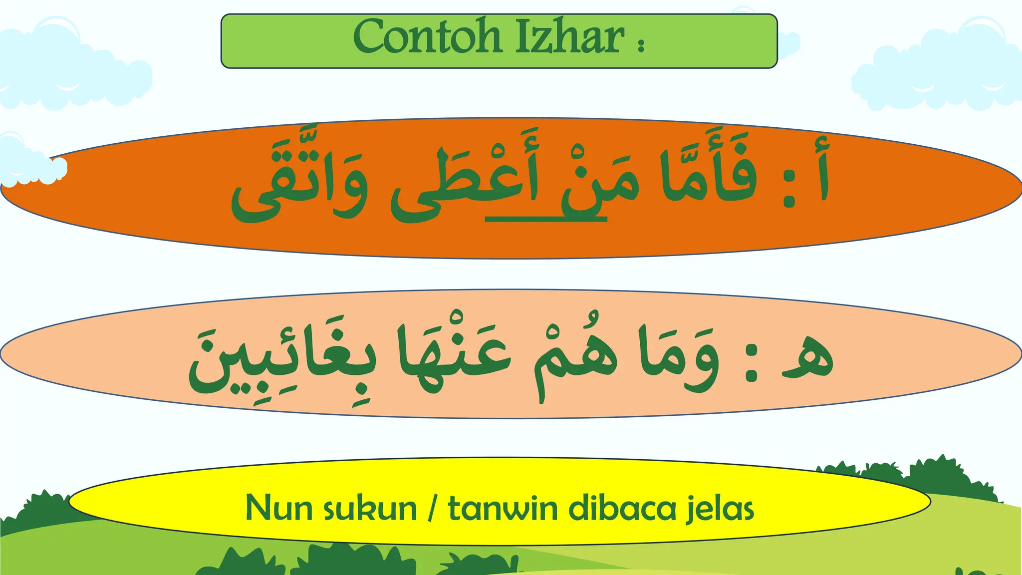 Hukum Tajwid Nun Sukun atau tanwin contoh dalsm juzz Amma | PPT