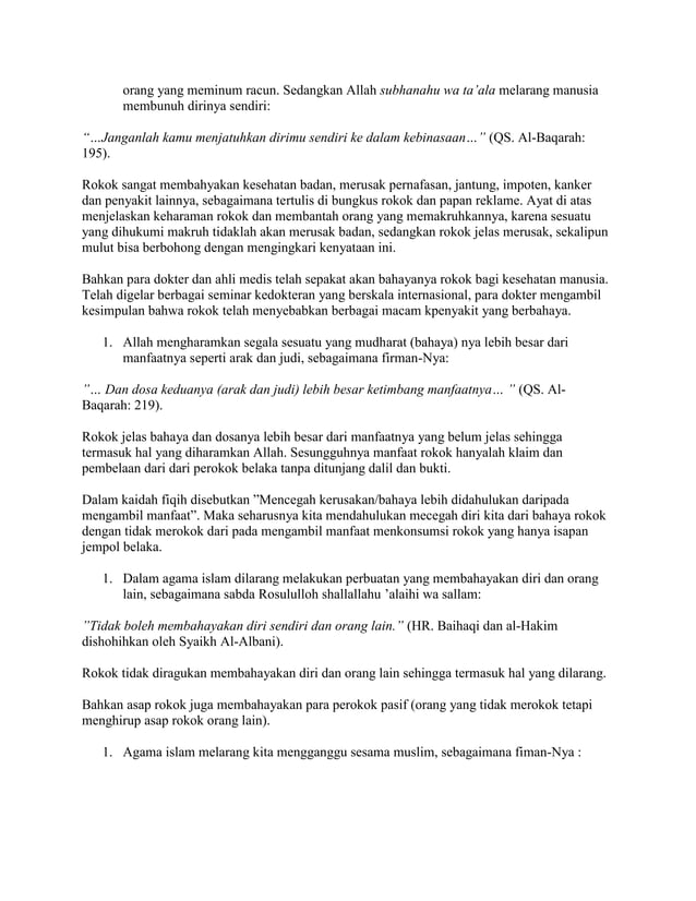 Hukum rokok dalam islam adalah haram atau makruh | PDF