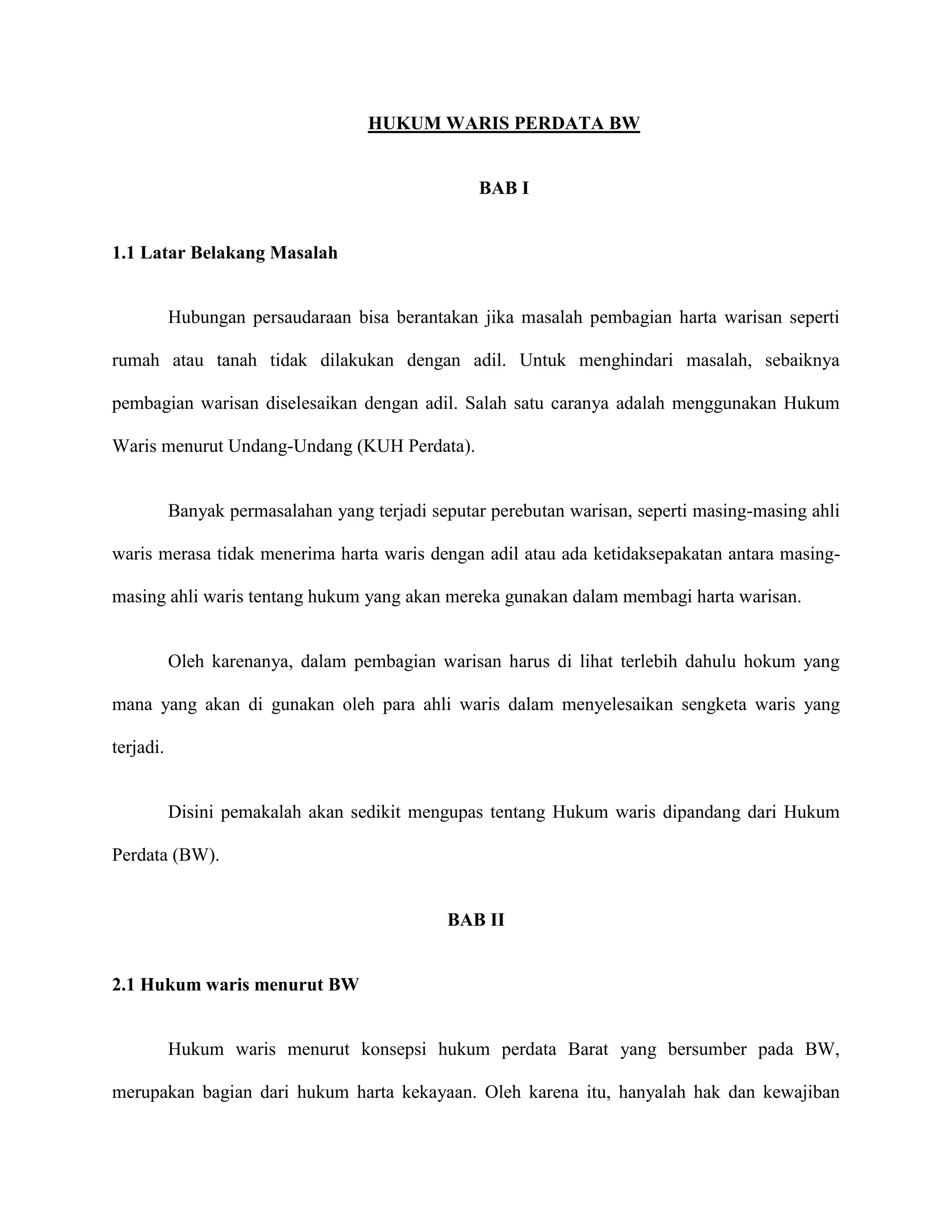 Hukum Waris Perdata BW | DOCX
