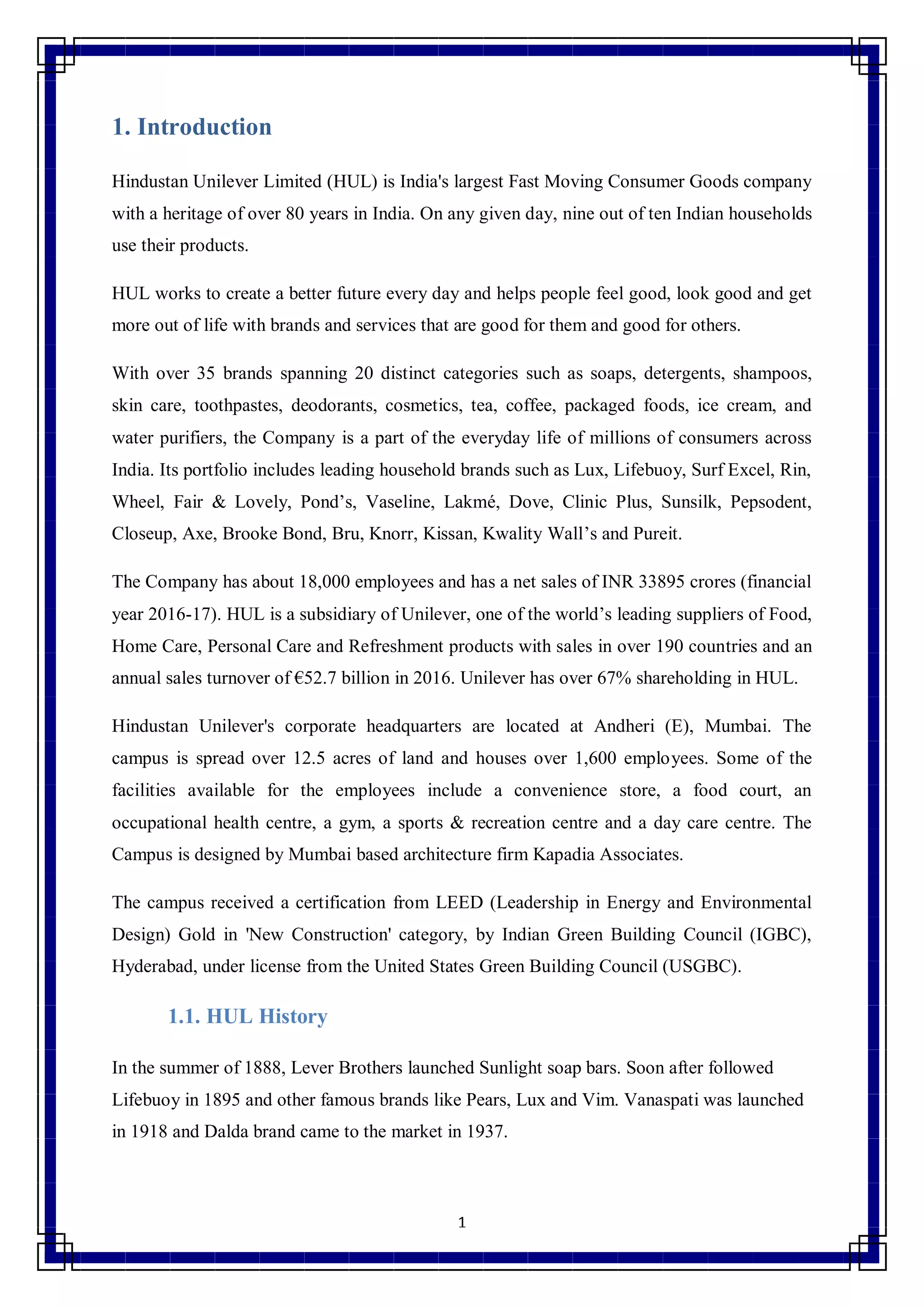 A Report On The Financial Analysis Of Hindustan Unilever Limited (HUL ...