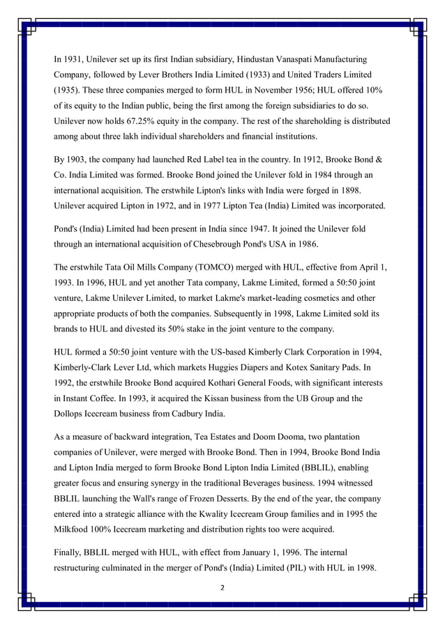 A Report On The Financial Analysis Of Hindustan Unilever Limited (HUL ...