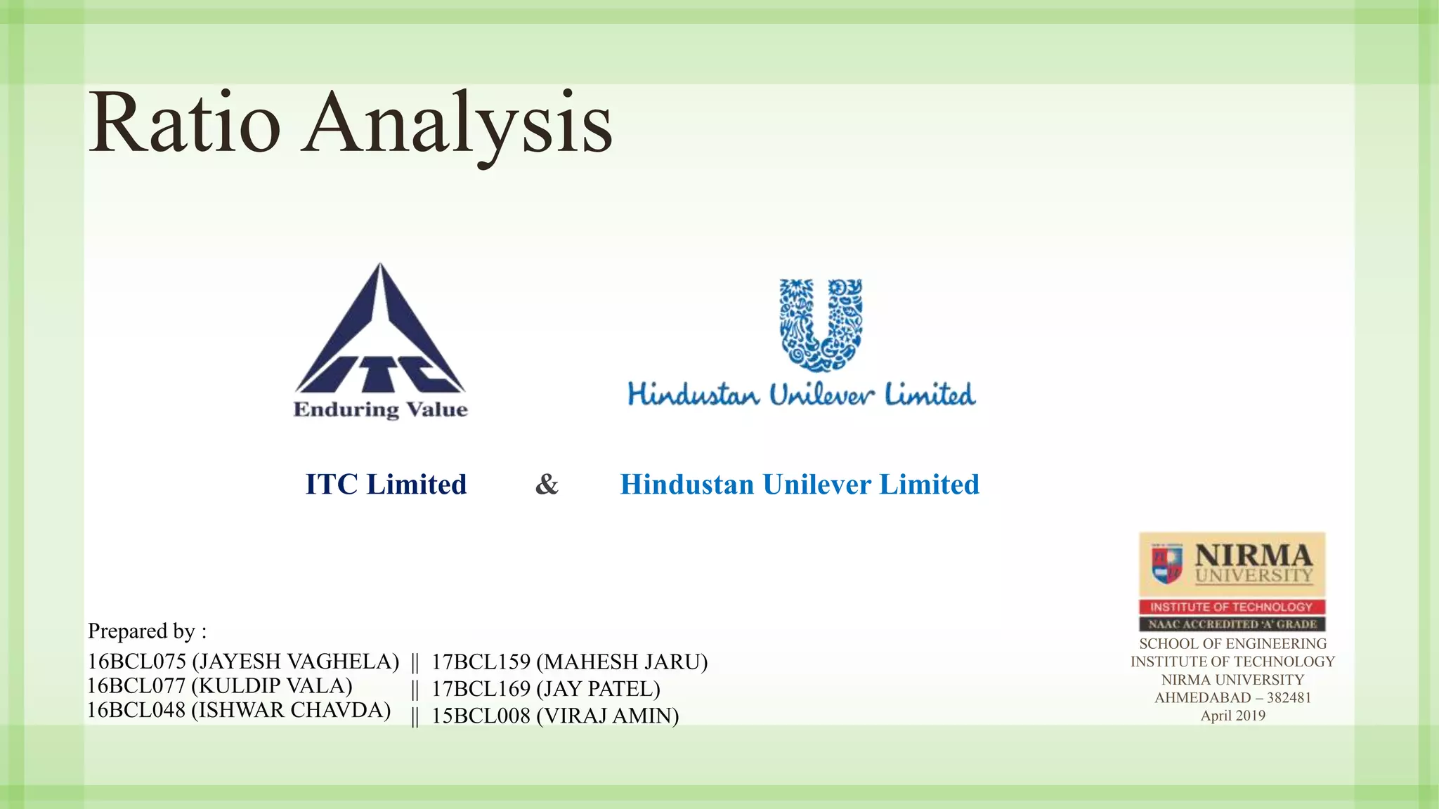 Ratio Analysis of HUL and ITC Limited | PDF