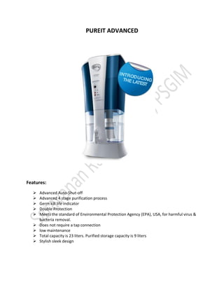 Hul pureit manual ro,uv,advanced | PDF