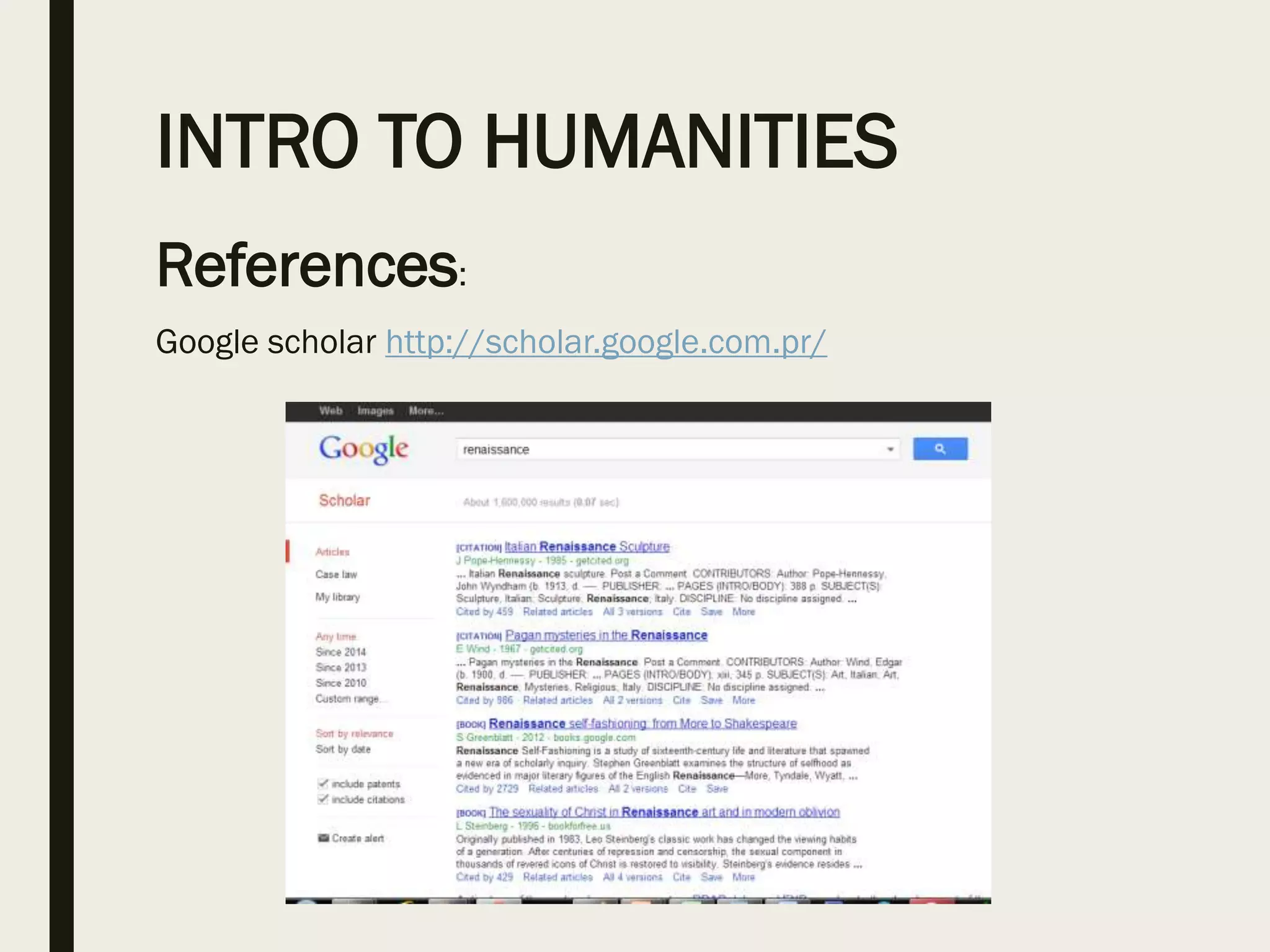 Introduction to the Humanities I: References | PDF