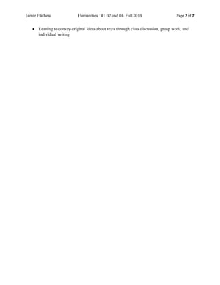 Hum 101 syllabus section 2 and 3 final fall2019 | PDF