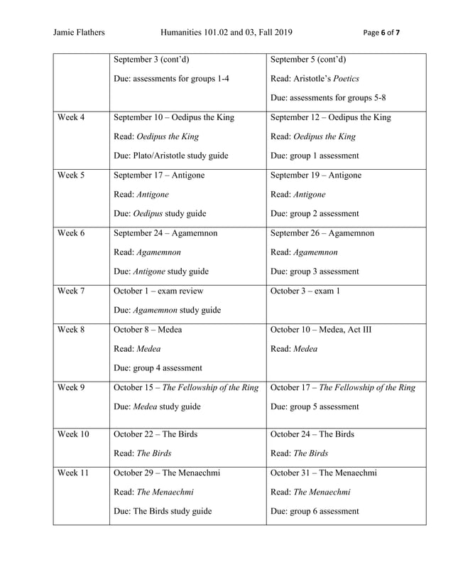 Hum 101 syllabus section 2 and 3 final fall2019 | PDF