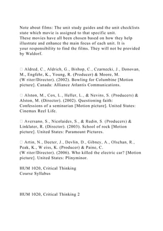 HUM 1020, Critical Thinking 1 Course Description .docx