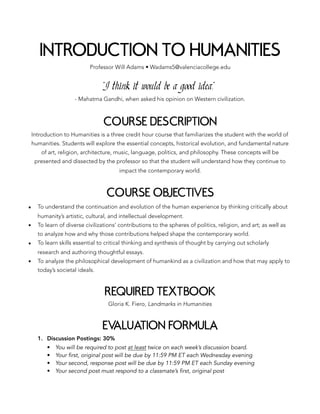 Hum1020 sp2017 syllabus | PDF | Undergraduate Education | College Education