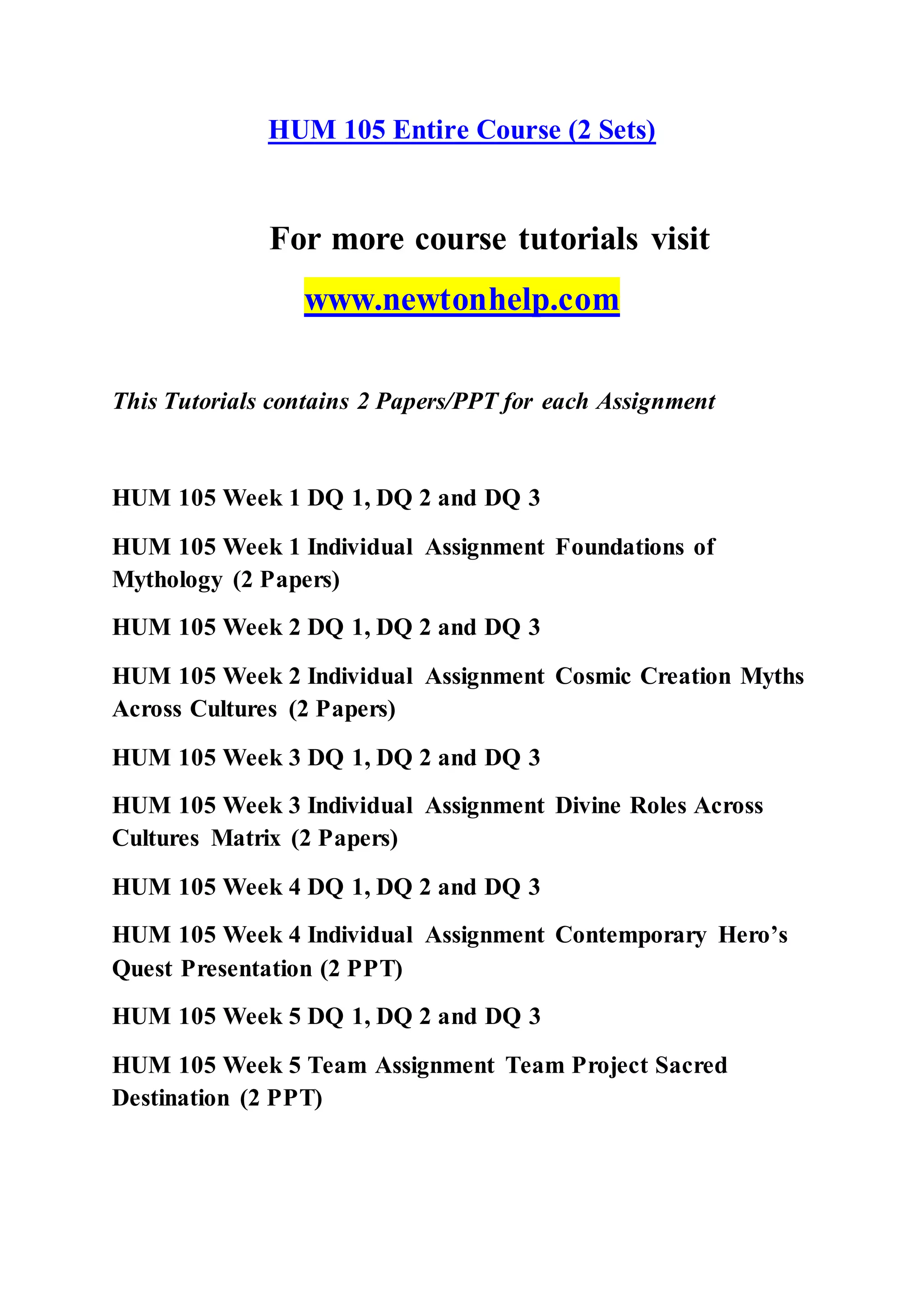 HUM 105 Learn/newtonhelp.com