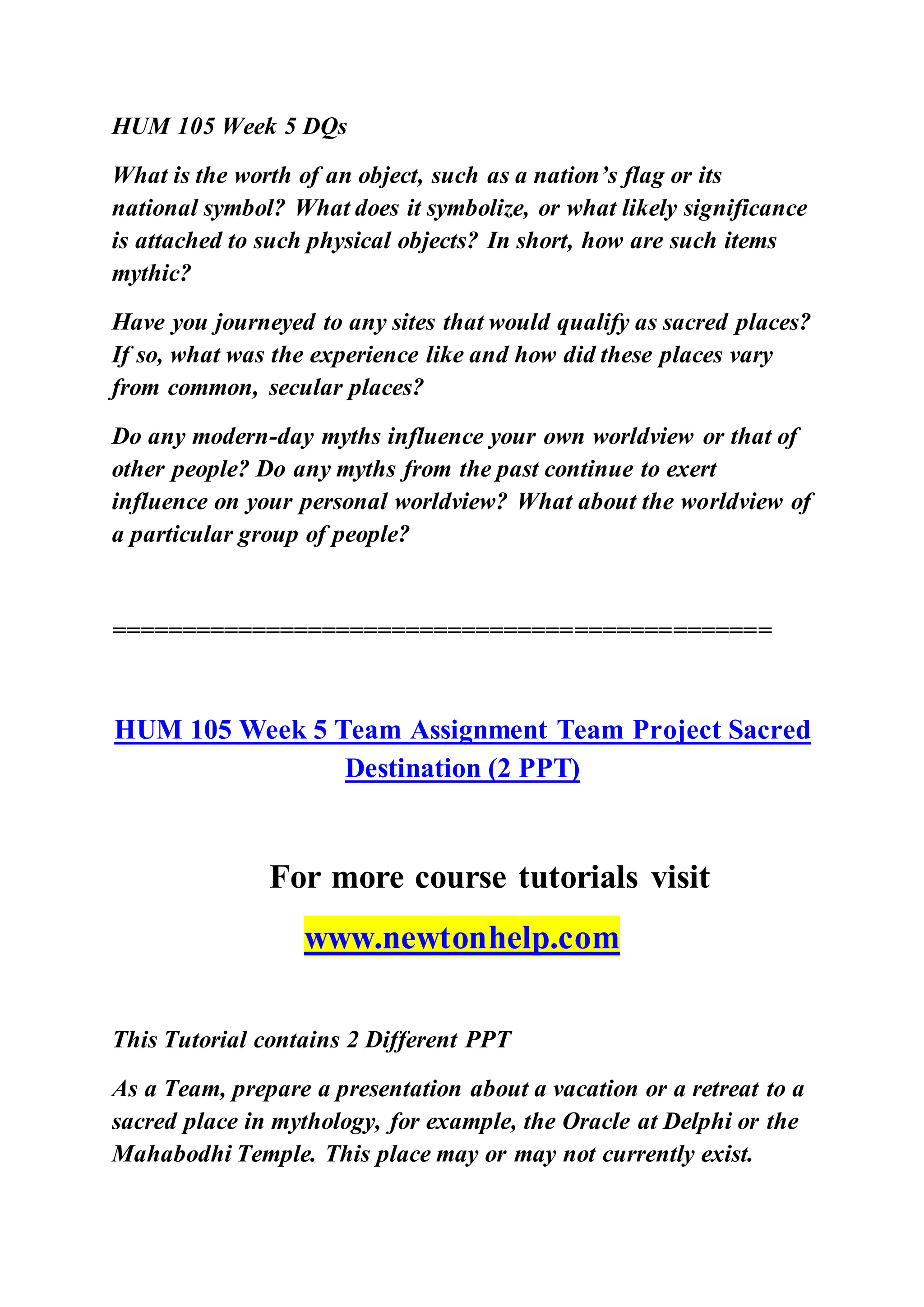 HUM 105 Learn/newtonhelp.com