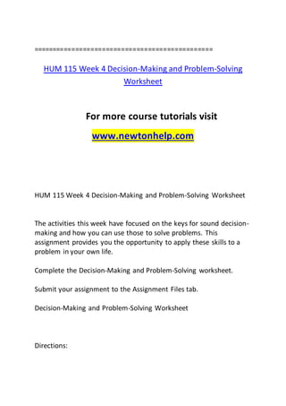 HUM 115 Learn/newtonhelp.com