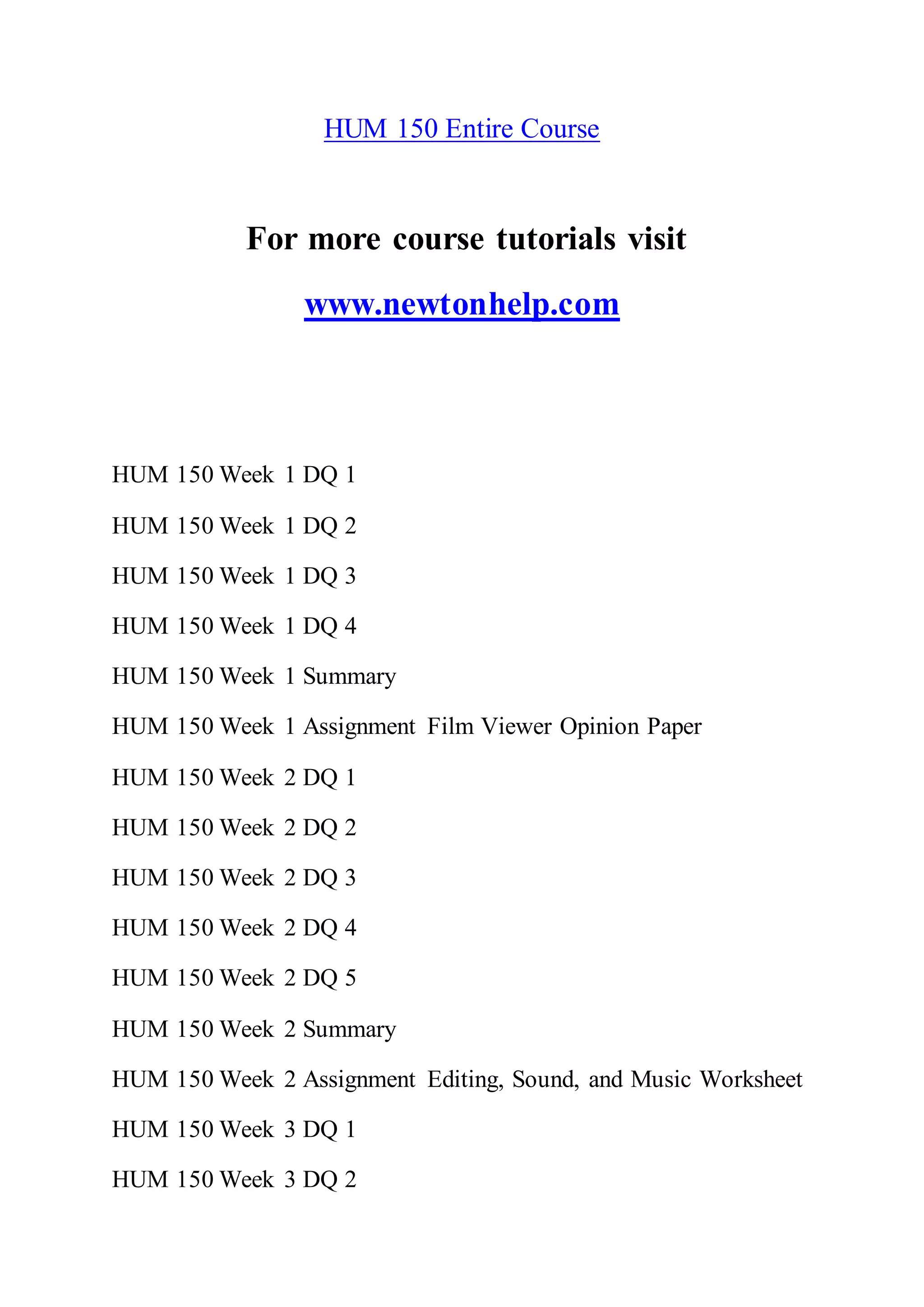 HUM 150 Learn/newtonhelp.com