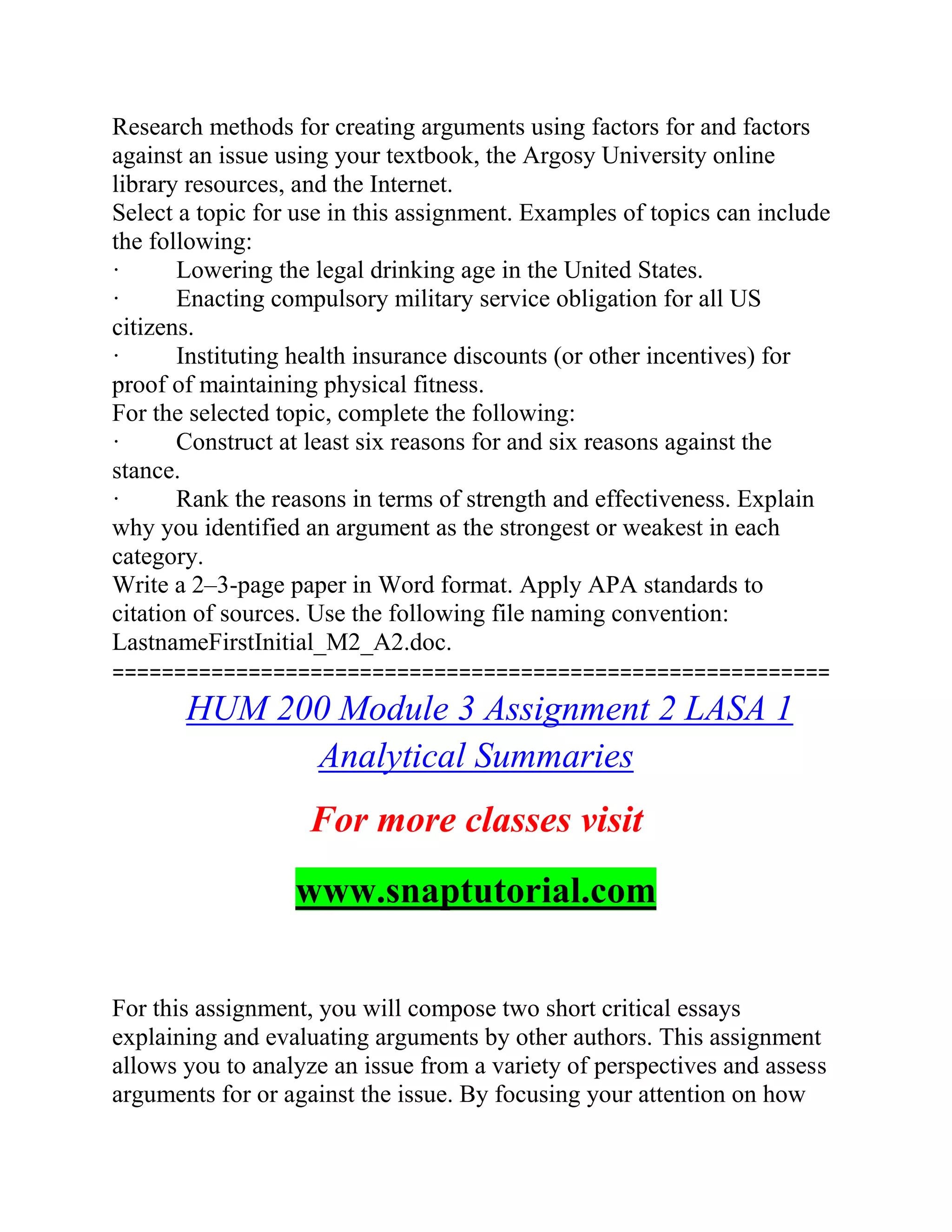 HUM 200 help Successful Learning/Snaptutorial | PDF