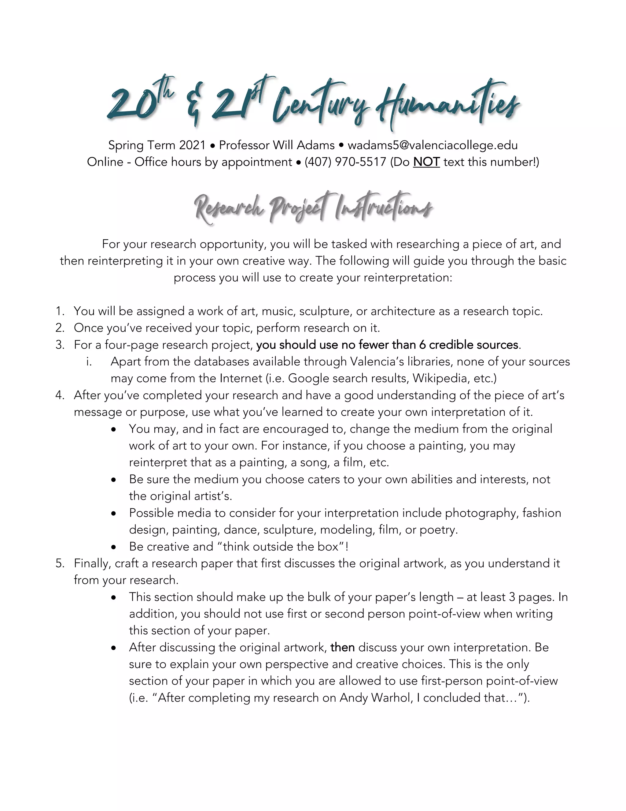 Hum2250 sp2021 research project description | PDF