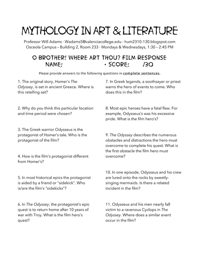 Hum2310 fa2014 o brother where art thou film response | PDF