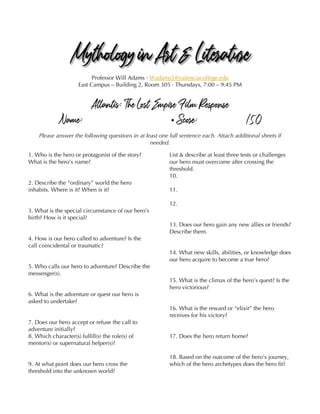 Hum2310 fa2019 atlantis film response | PDF