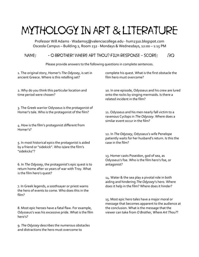 Hum2310 sp2016 o brother where art thou film response | PDF