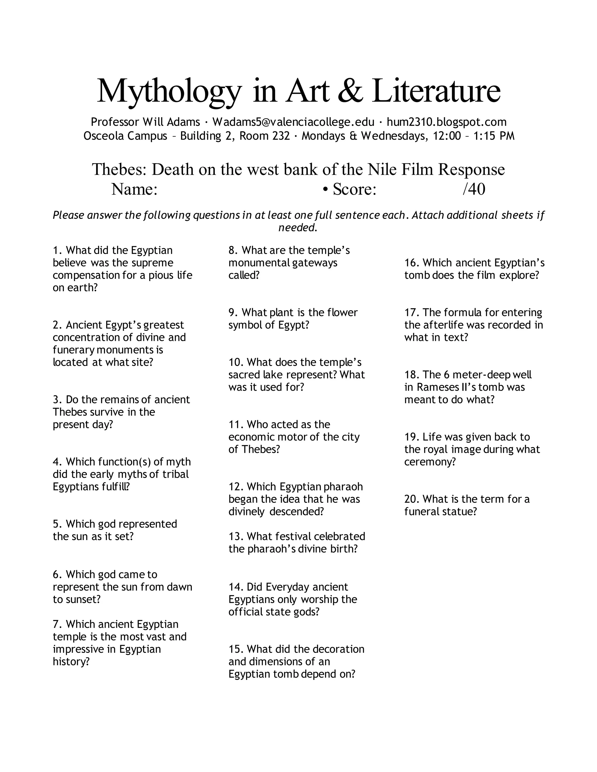 Hum2310 sp2016 thebes film response | PDF