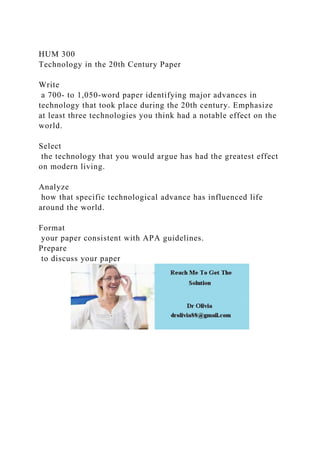 HUM 300 Technology in the 20th Century PaperWrite a 700- to .docx