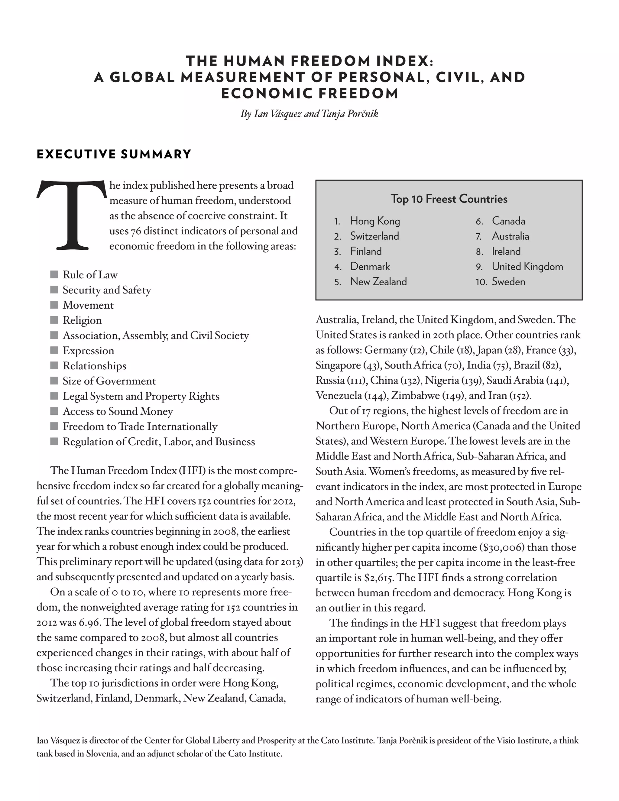 Human Freedom Index - 2015 by Cato Institute | PDF