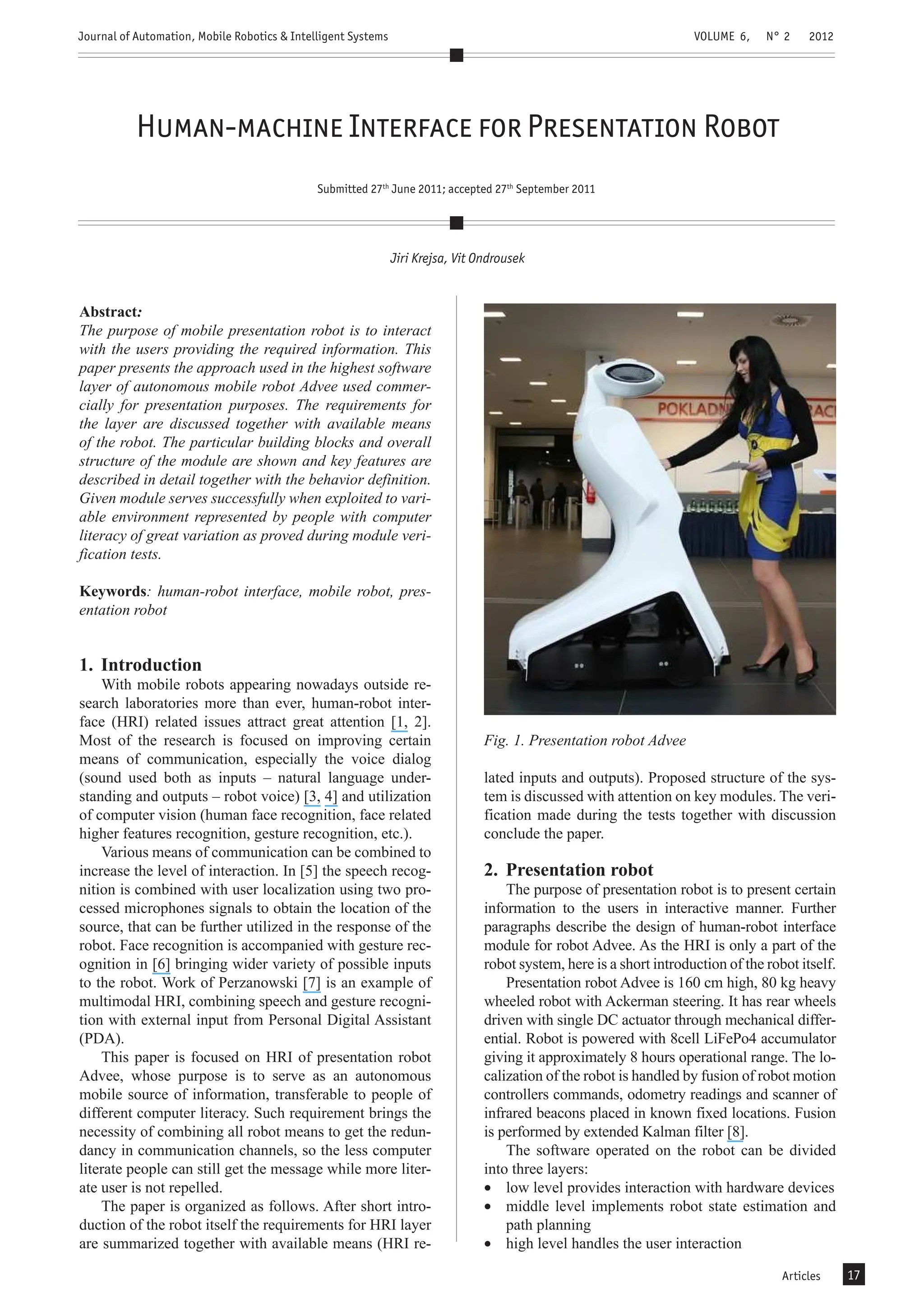 Human Machine Interface For Presentation Robot Pdf