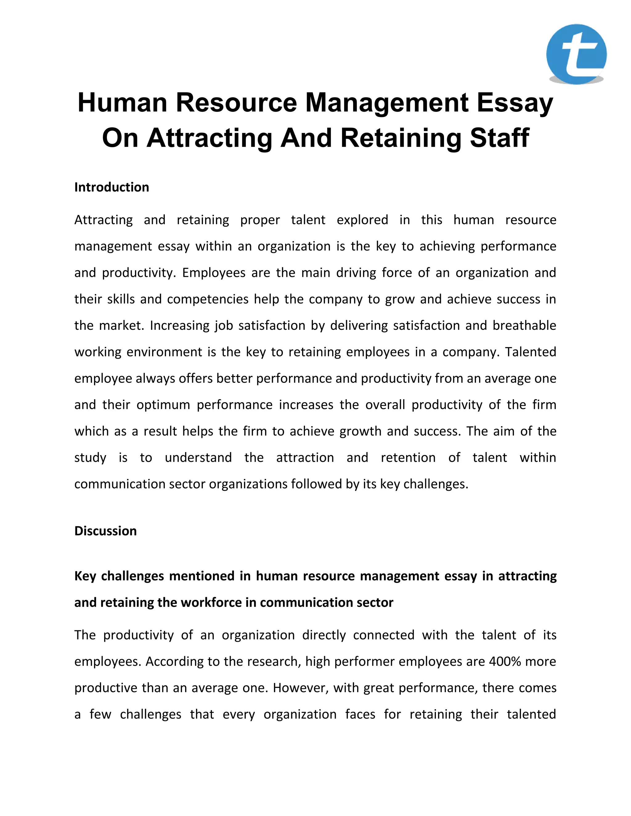 Human resource-management-essay-on-attracting-and-retaining-staff | PDF ...
