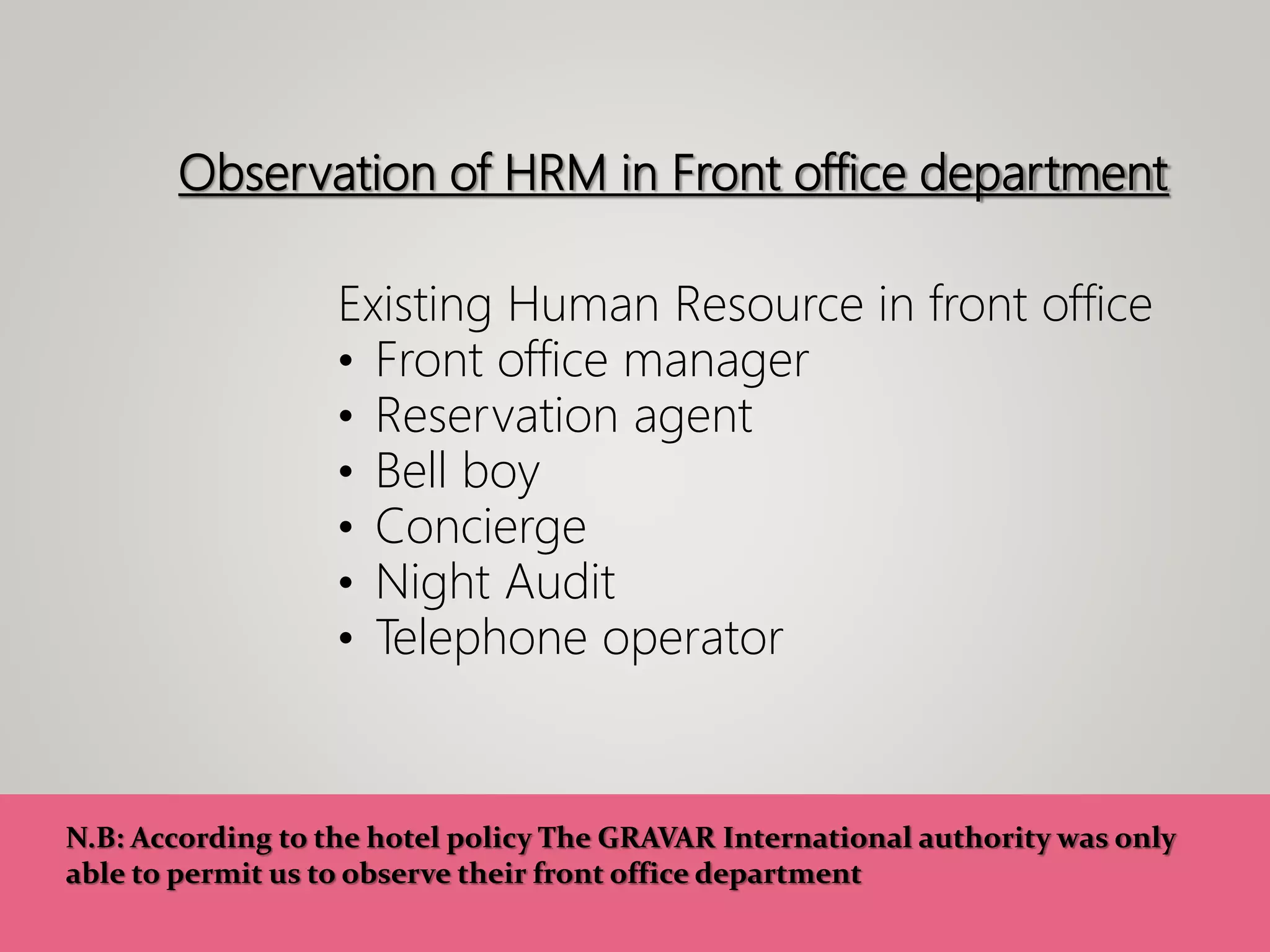 Human Resource Management Observation in Hotel Graver International | PPTX