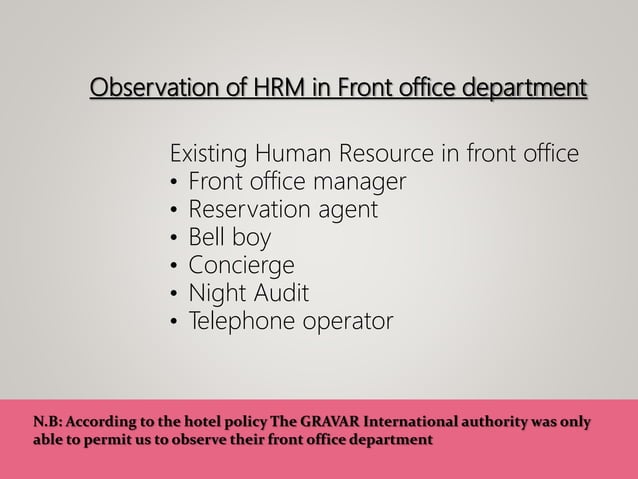 Human Resource Management Observation in Hotel Graver International | PPTX